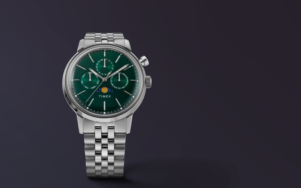 Marlin® Moon Phase Multifunction 40mm Stainless Steel Bracelet Watch ...