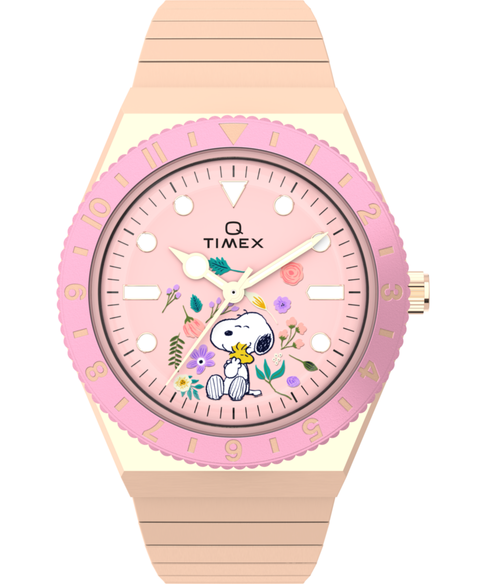 Timex x Peanuts® Q Timex® In Bloom 36mm Stainless Steel Expansion Band ...