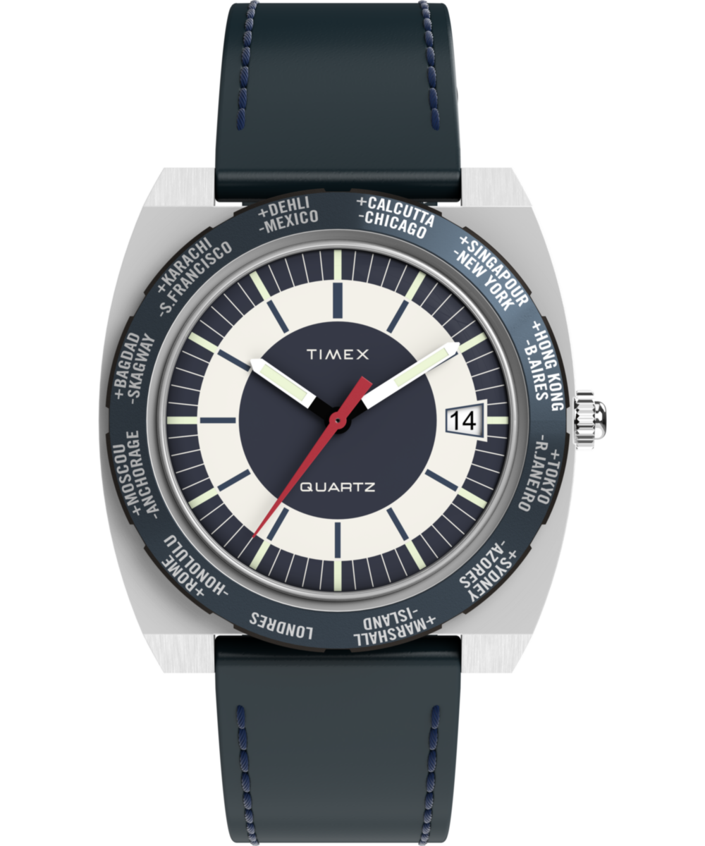 Q Timex® 1972 World Time 39mm Leather Strap Watch - TW2Y31400 | Timex CA