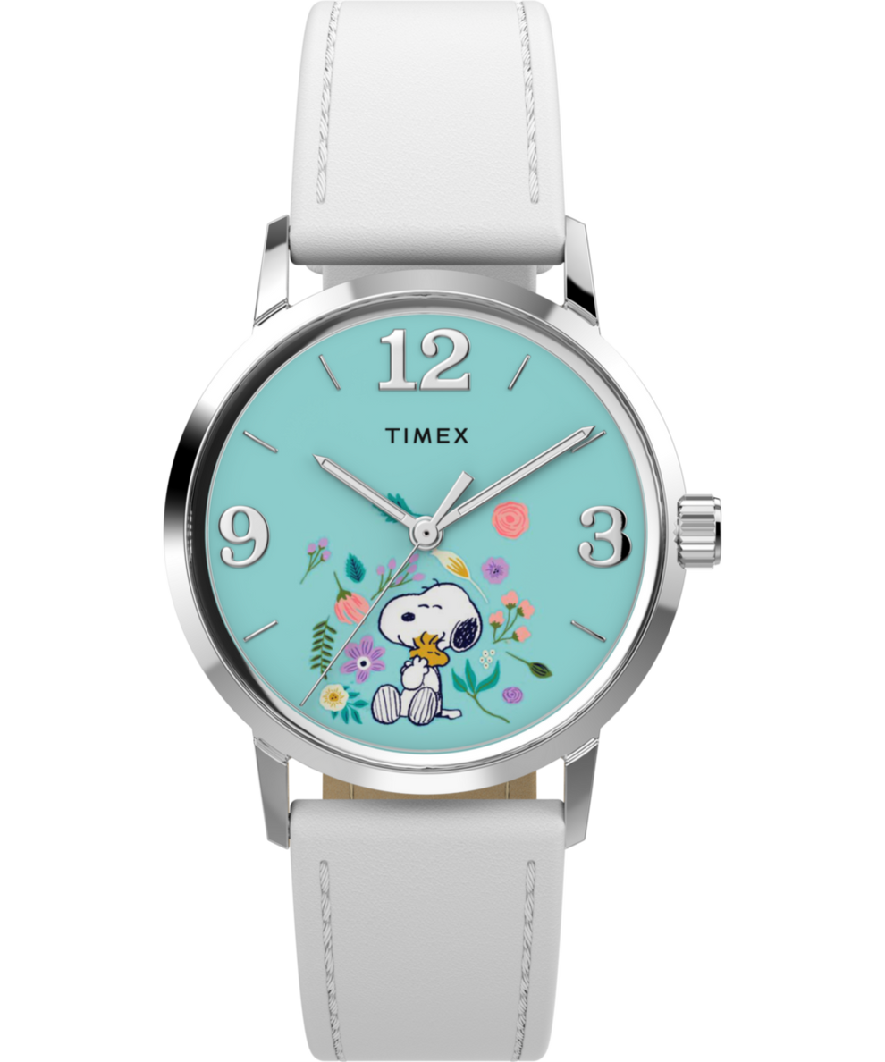 Peanuts® x Timex Marlin® Flower Dial 38mm Leather Strap Watch ...